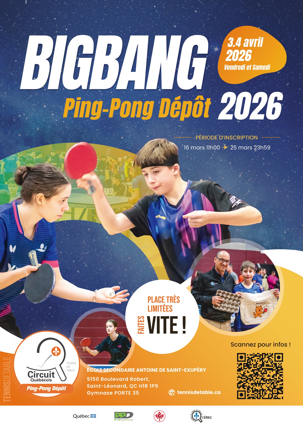 BIG BANG Ping-Pong Dépôt 2026 - Tennis de table Québec